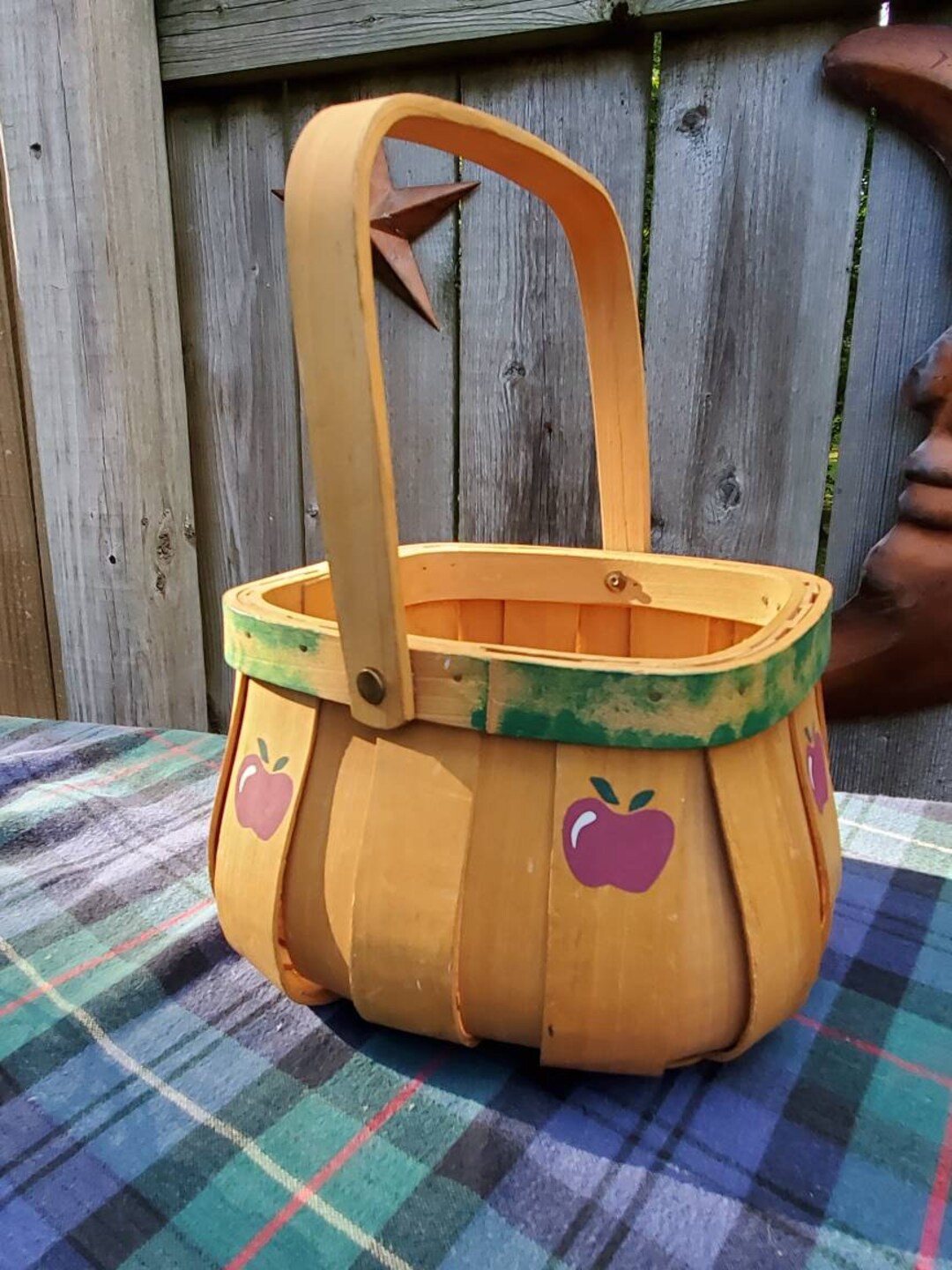 Vintage Country Apple Basket With Handle and Reinforced - Etsy