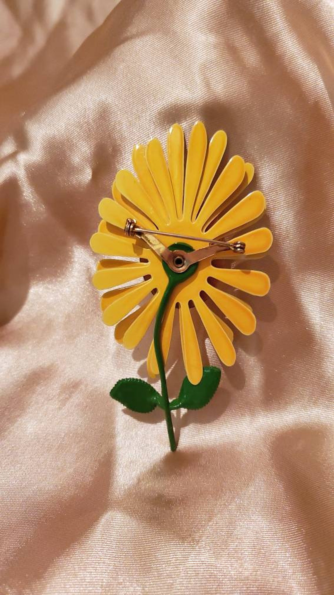 Sunny and Bright Vintage Enamel Yellow Metal Flower Pin With - Etsy