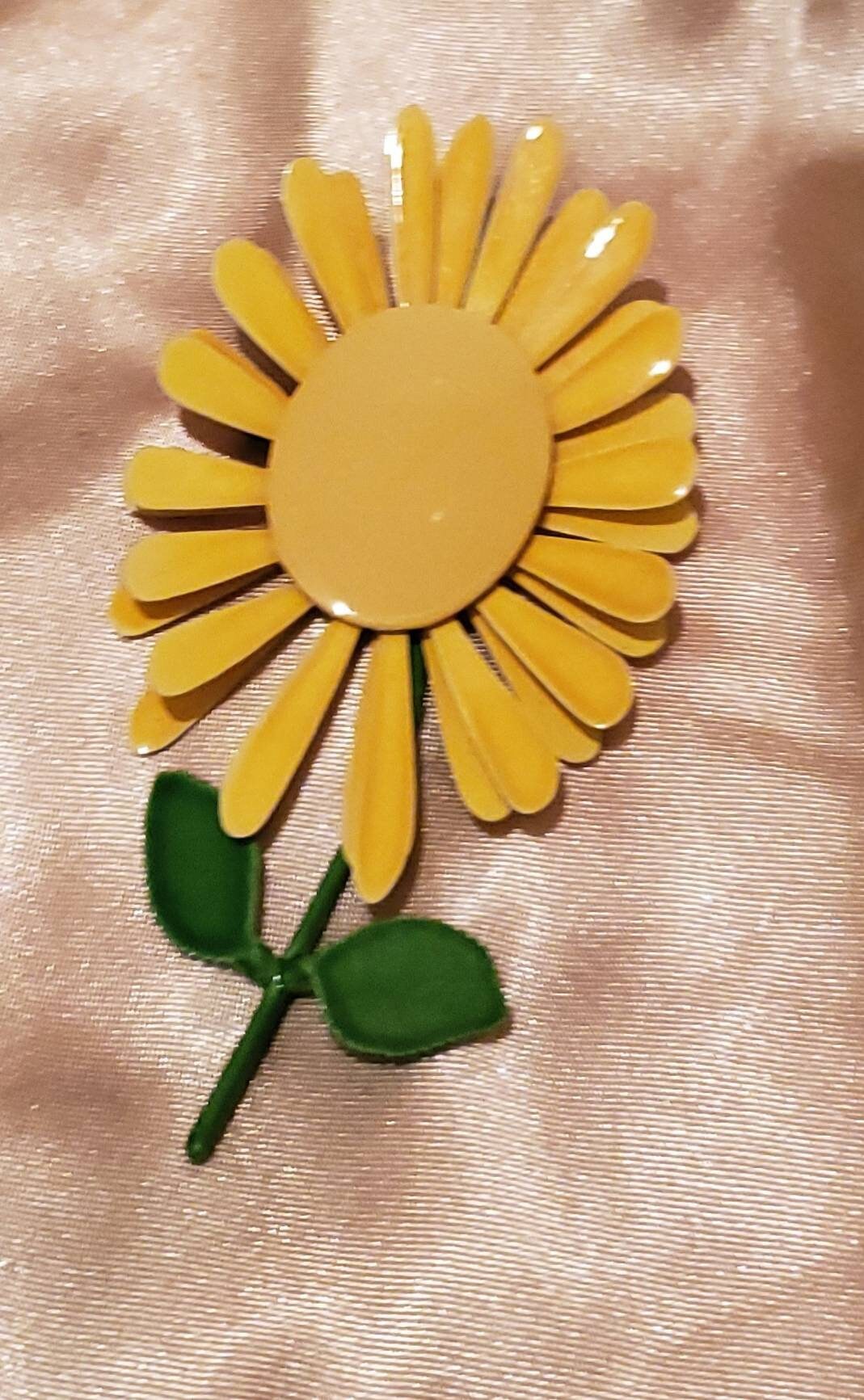 Sunny and Bright Vintage Enamel Yellow Metal Flower Pin With - Etsy