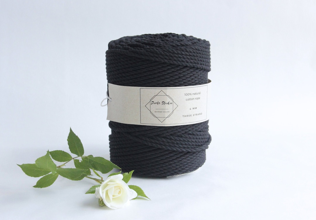 5mm BLACK Cotton Cord, 3 Strand (3-ply) Macrame String, Macrame Rope ...