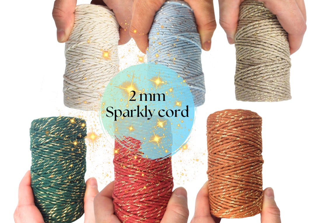 2mm Single Strand SPARKLY Macrame Cord, Green Gold Cotton Rope, Red ...