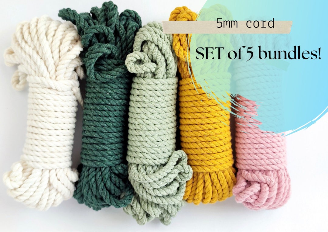 SET of 5 Cotton Cord Bundles for Crafts, 5mm Macrame Rope, 3-ply 3 ...