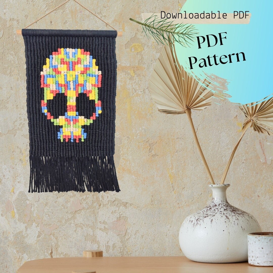 Macrame Pixel Scull PATTERN, Halloween PDF Tutorial, Halloween Decor ...
