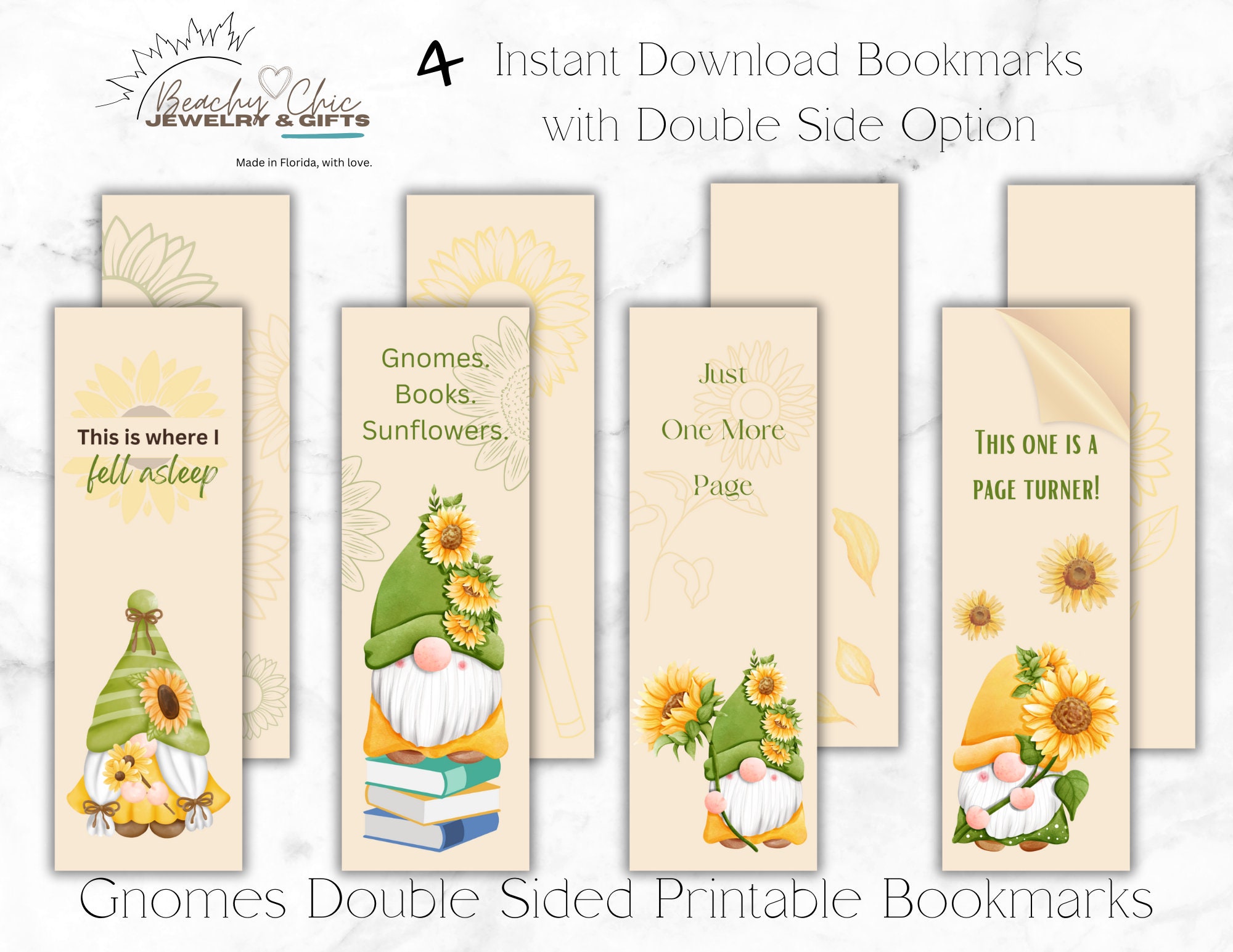 Gnomes and Sunflowers Printable Bookmarks Set of 4 Double - Etsy