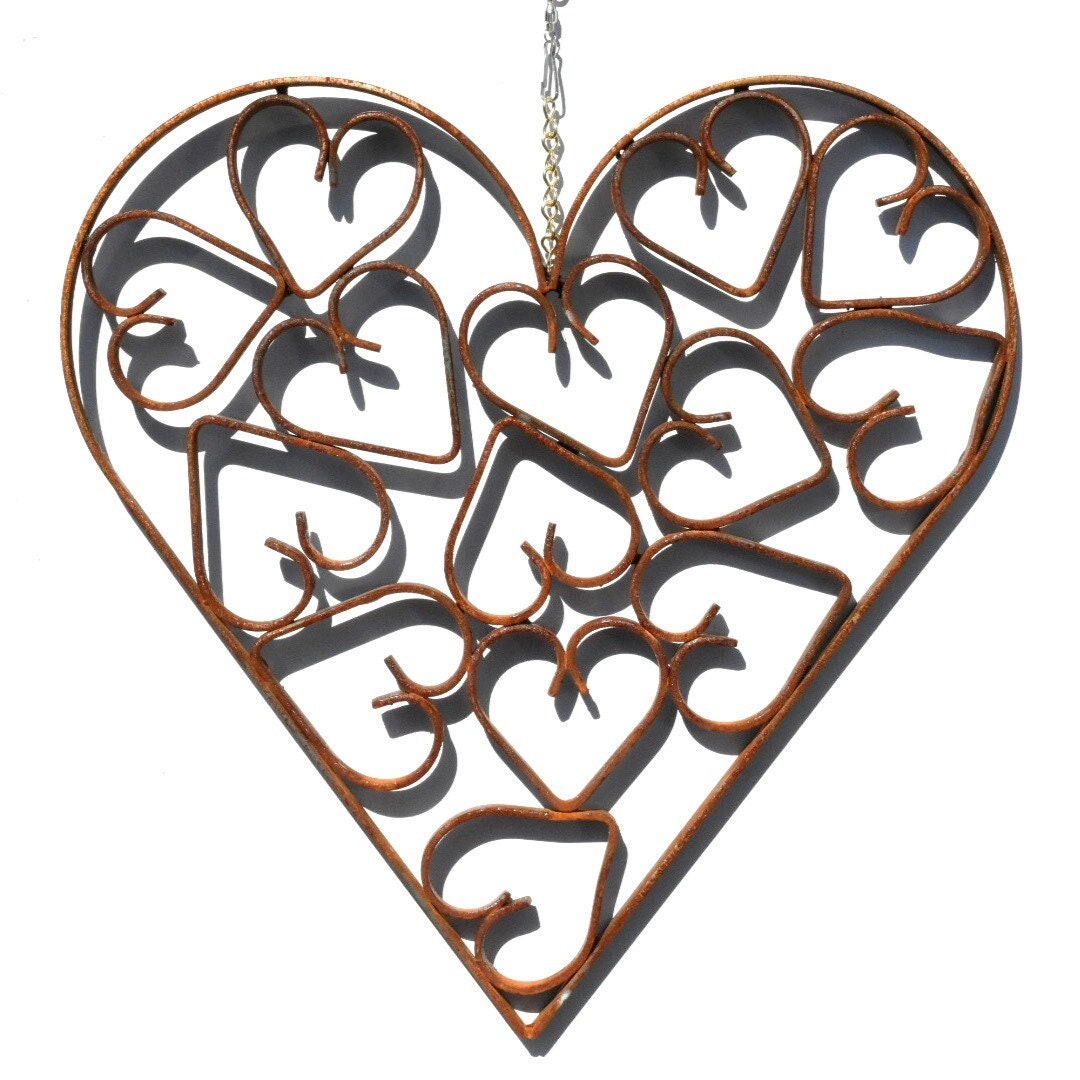 Rusted Iron Heart Fence Art - Etsy