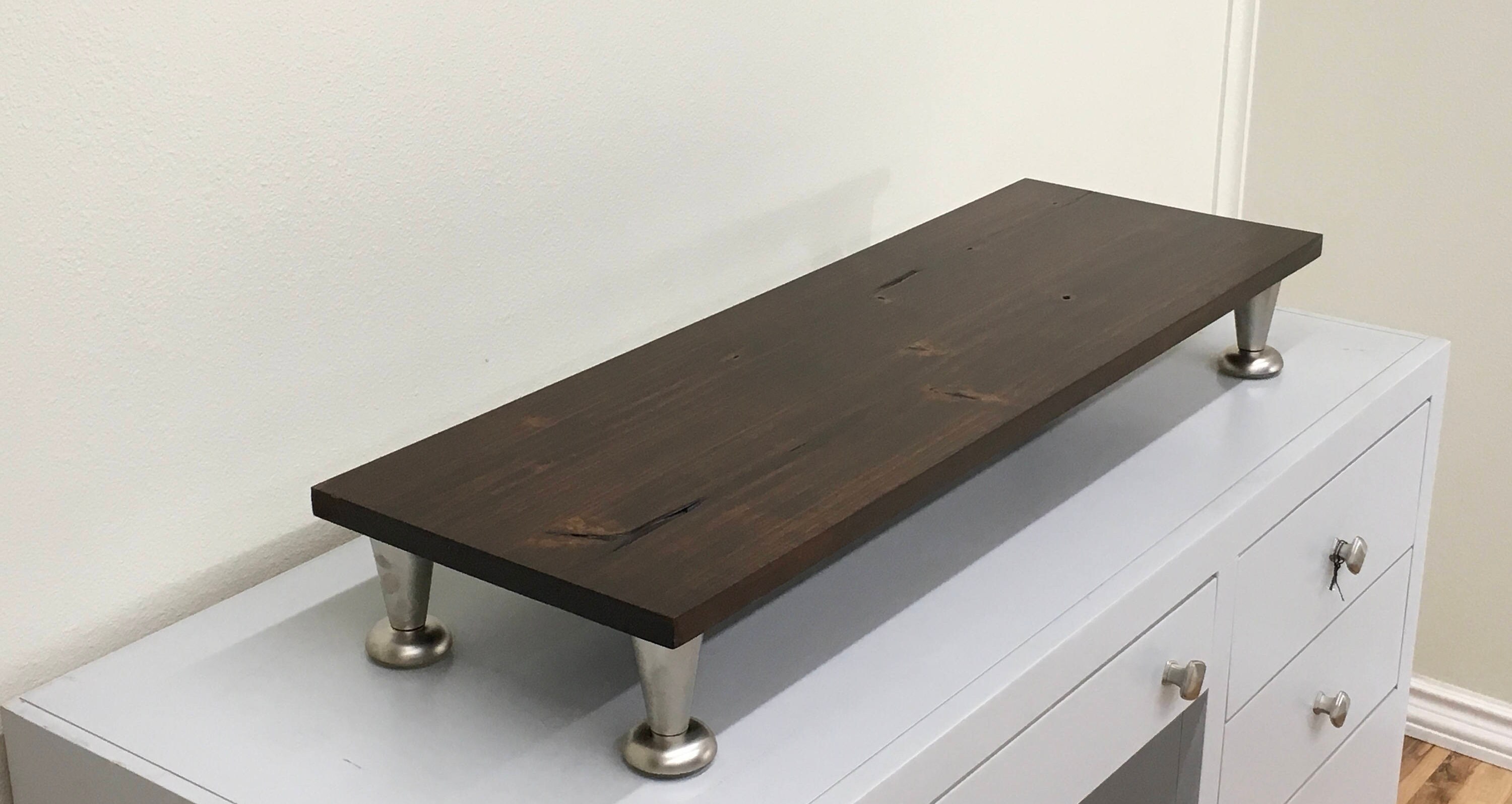 LED TV Riser Stand Rustic Wood Silver Metal Pillar Legs Mat - Etsy