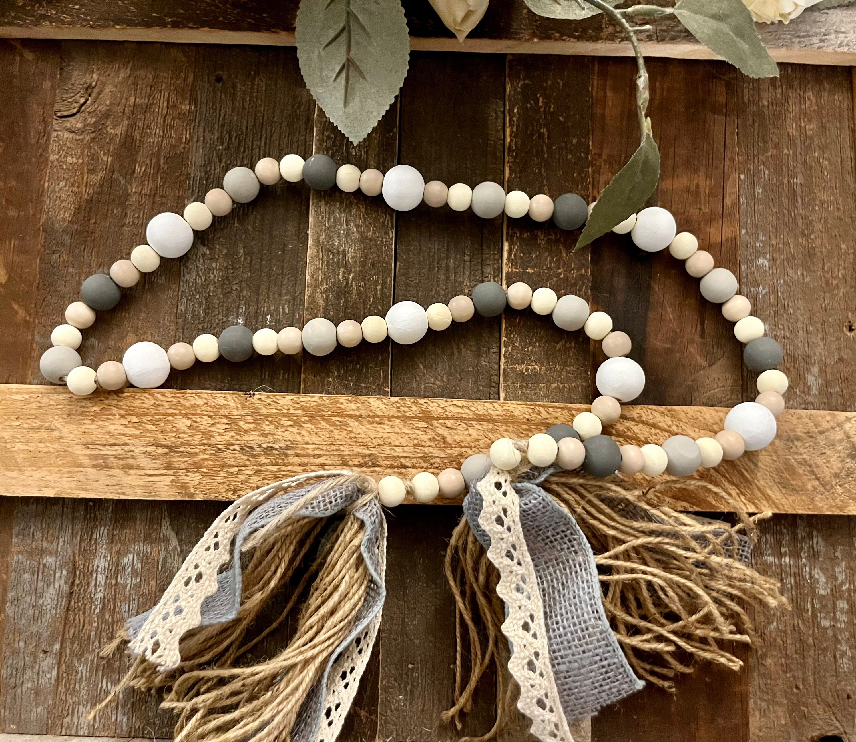 Farmhouse Beaded Garland, Wooden Bead Garland, Bead Garland, Tiered ...