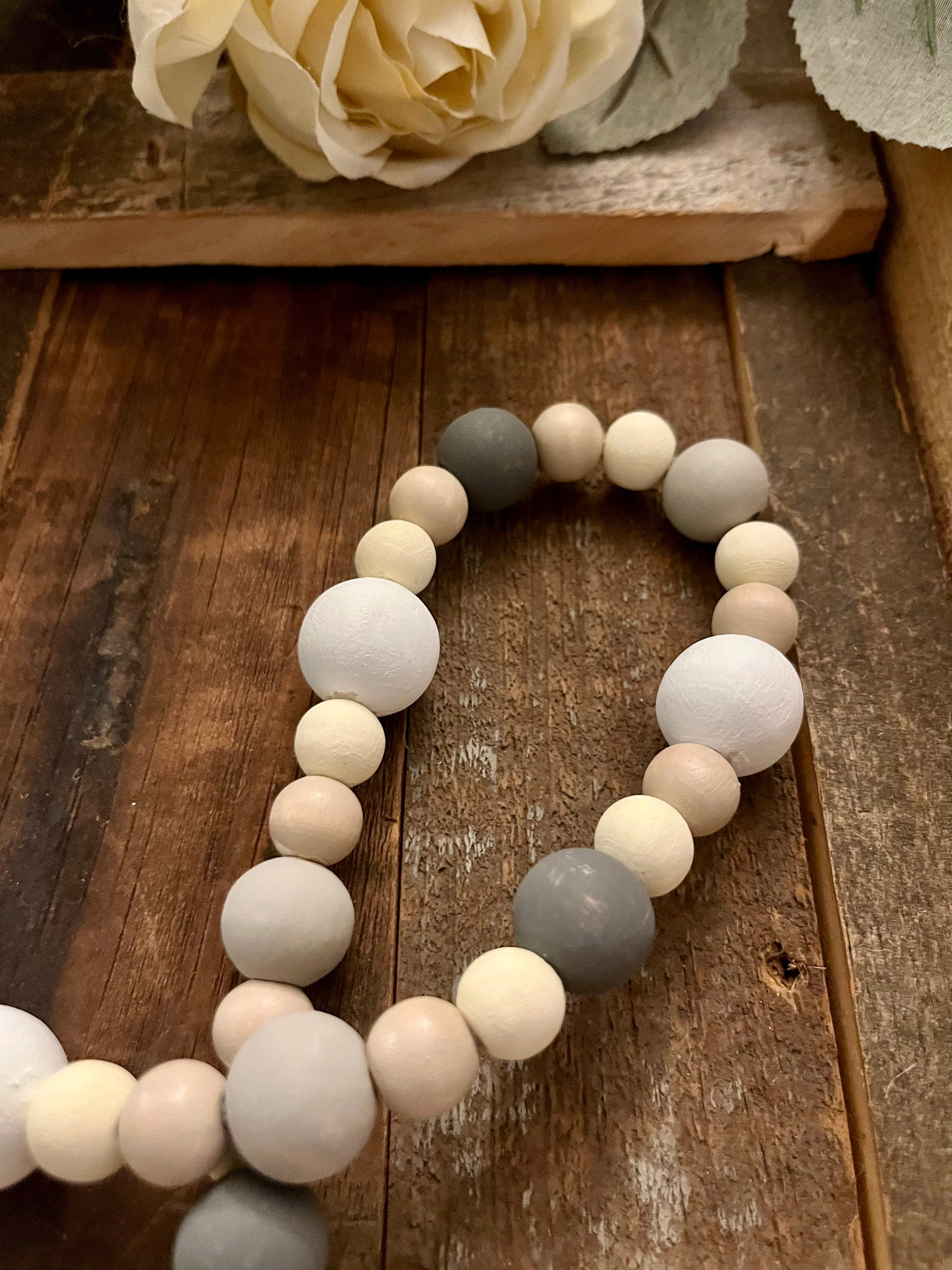 Farmhouse Beaded Garland Wooden Bead Garland Bead Garland | Etsy