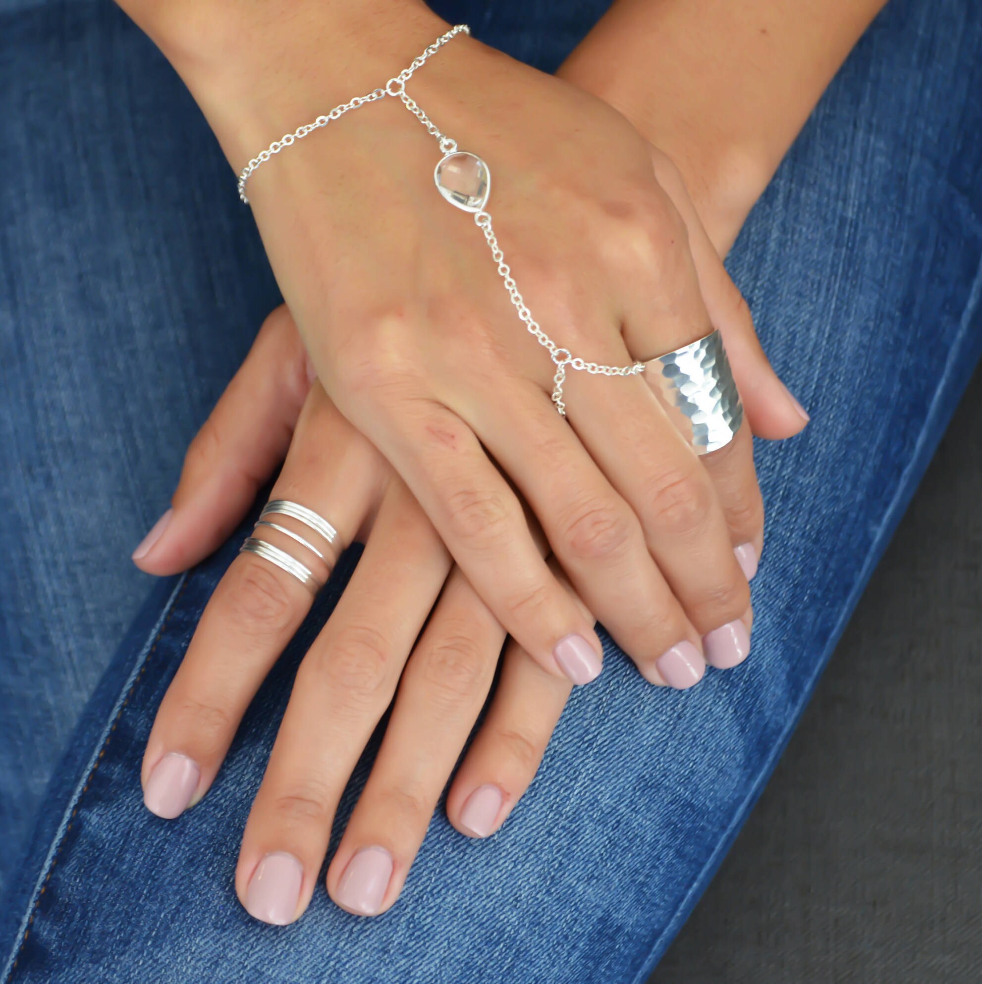 Sterling Silver Quartz Gemstone Hand Chain Silver Hand - Etsy