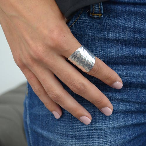 Sterling Silver Hammered Cuff Ring // Silver Statement Ring // - Etsy