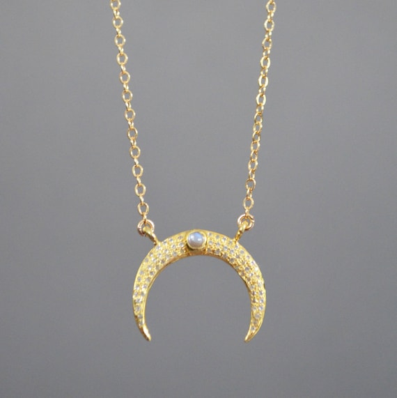 Moon Gemstone Necklace Gold Moon Gemstone Necklace 14k | Etsy