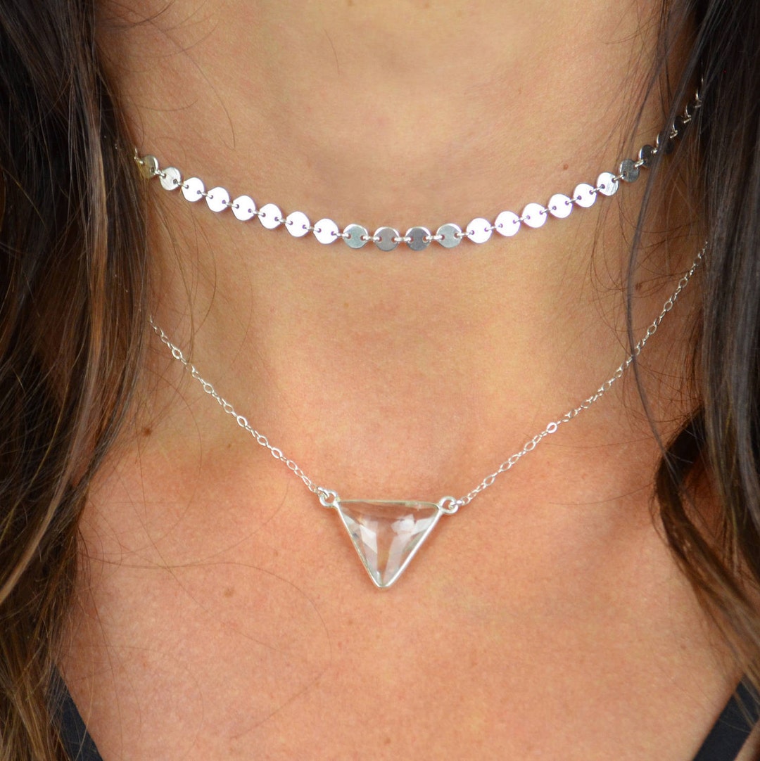 Quartz Triangle Necklace || Gold Triangle Necklace || Silver Triangle ...