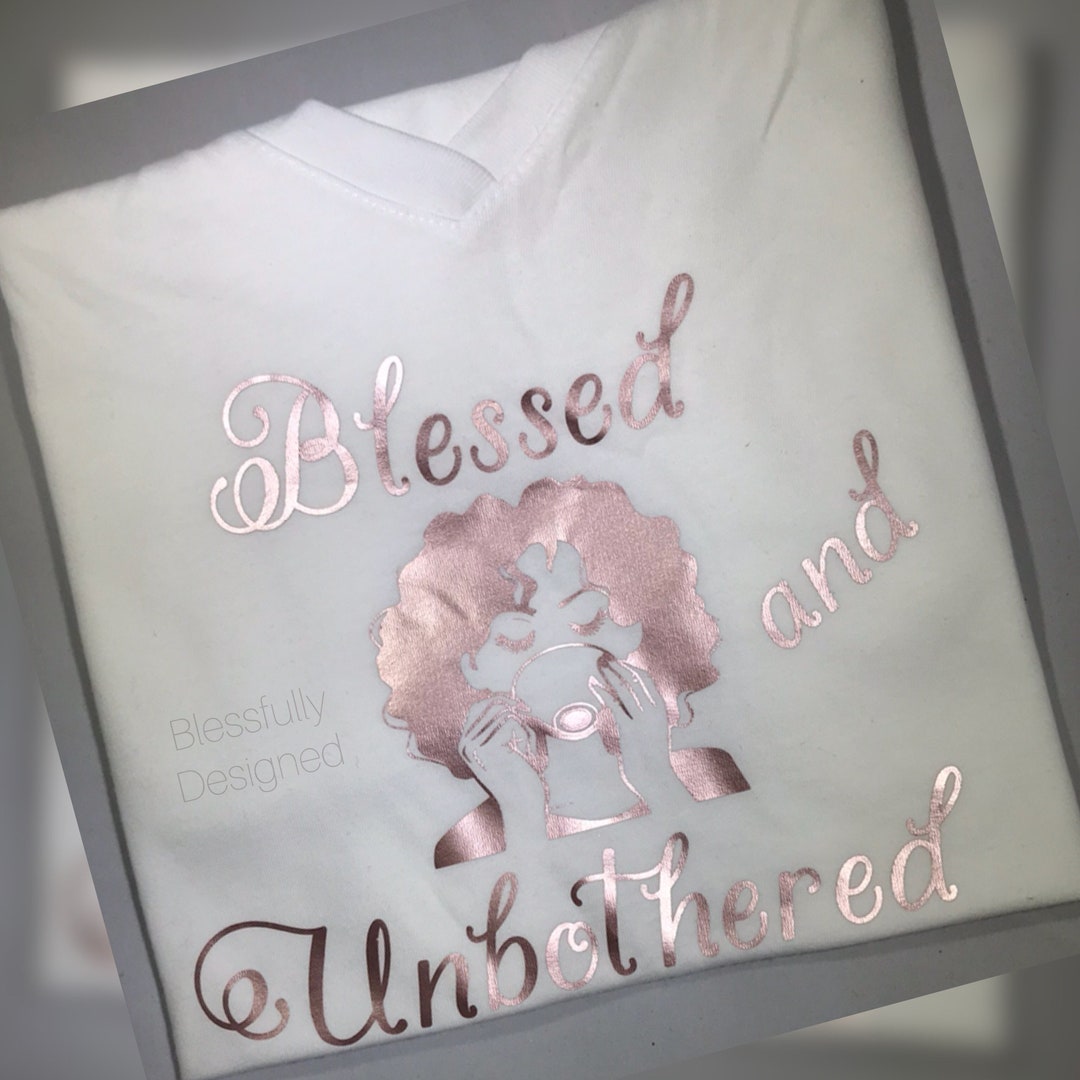 Blessed and Unbothered, Sips Tea, Woman, V-neck, Metallic, White ...