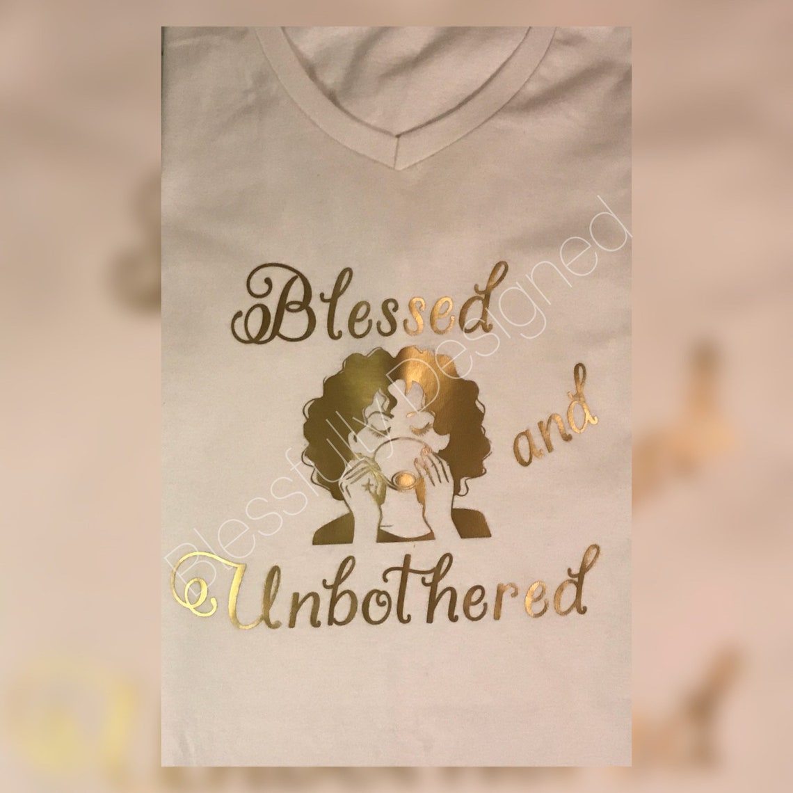 Blessed and Unbothered Sips Tea Woman V-neck Metallic | Etsy