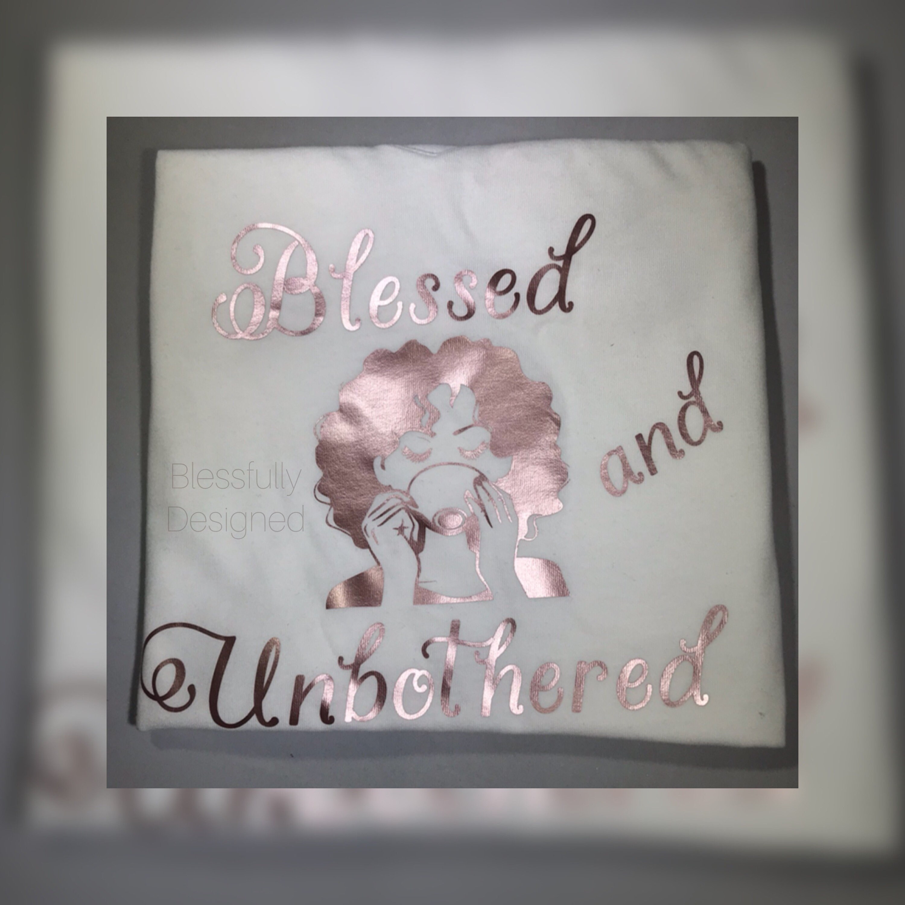 Blessed and Unbothered, Sips Tea, Woman, V-neck, Metallic, White ...