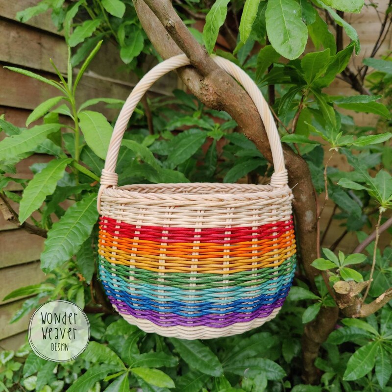 Rainbow Woven Basket - Etsy UK