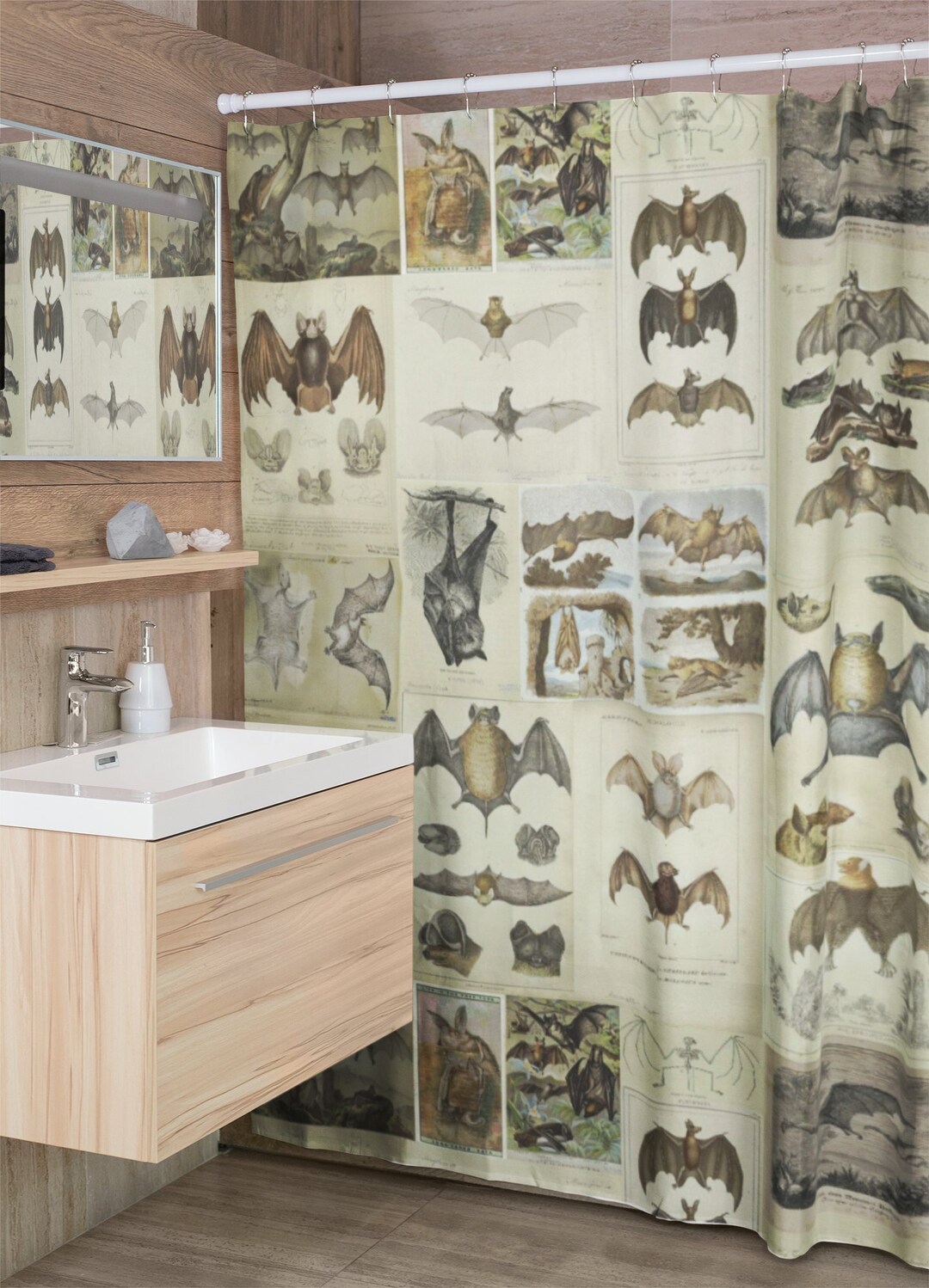 Bats Shower Curtain Flying Fox, Vampire Bat | Extra Long Fabric Curtain ...