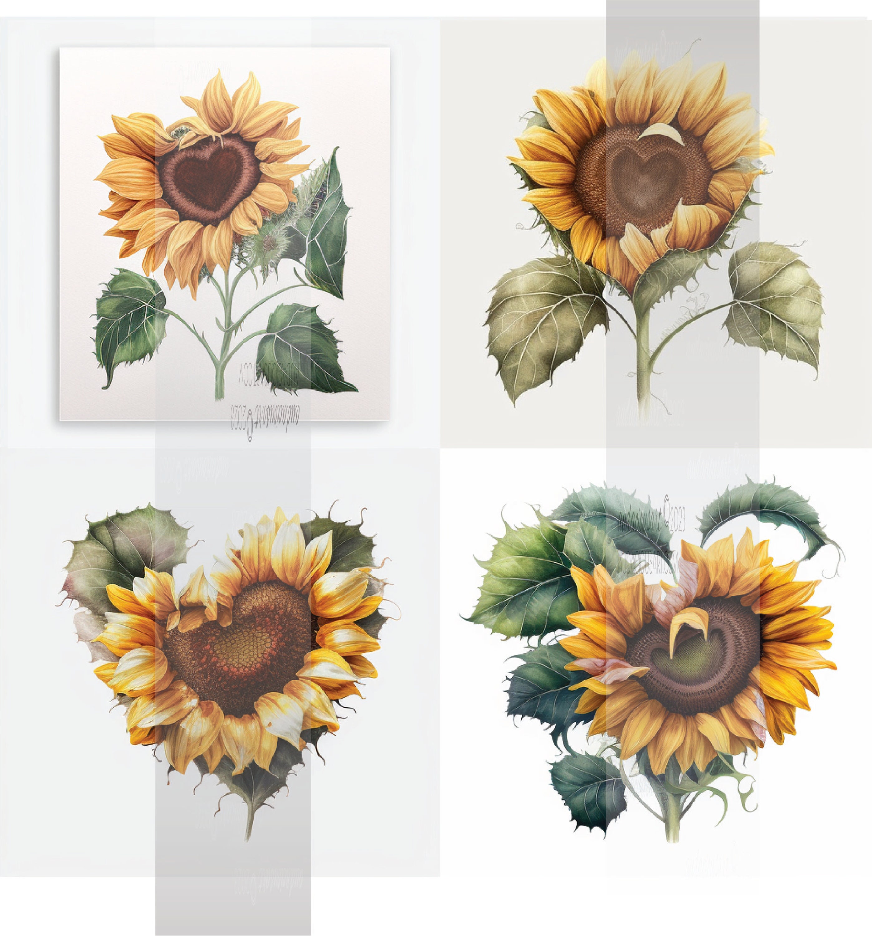 Sunflower SVG Heart SVG Clipart Flower SVG Digital Download Commercial ...