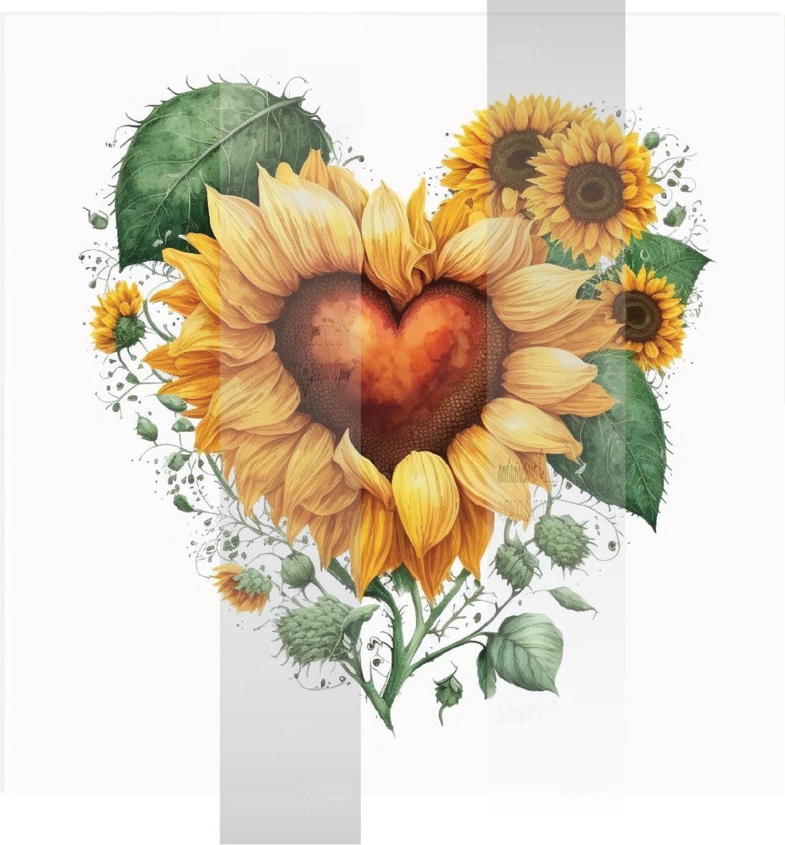 Sunflower SVG Heart SVG Clipart Flower SVG Digital Download Commercial ...