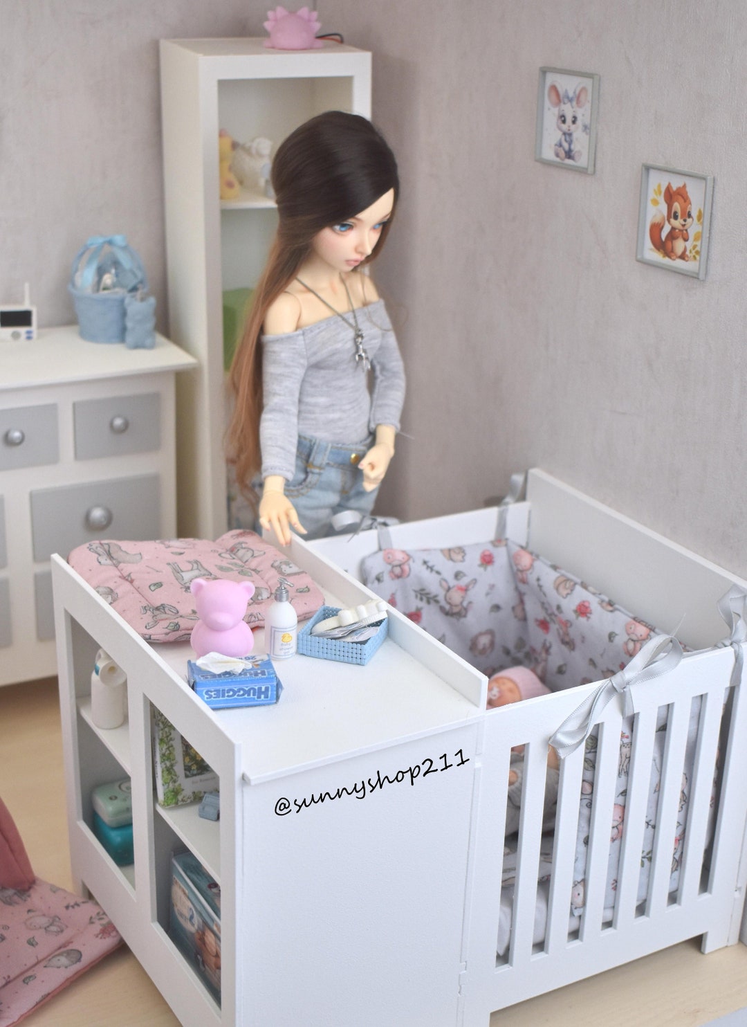 Single/double Miniature Baby Bed 1/6, 1/4, Bjd, Pukifee, Miniature Baby ...