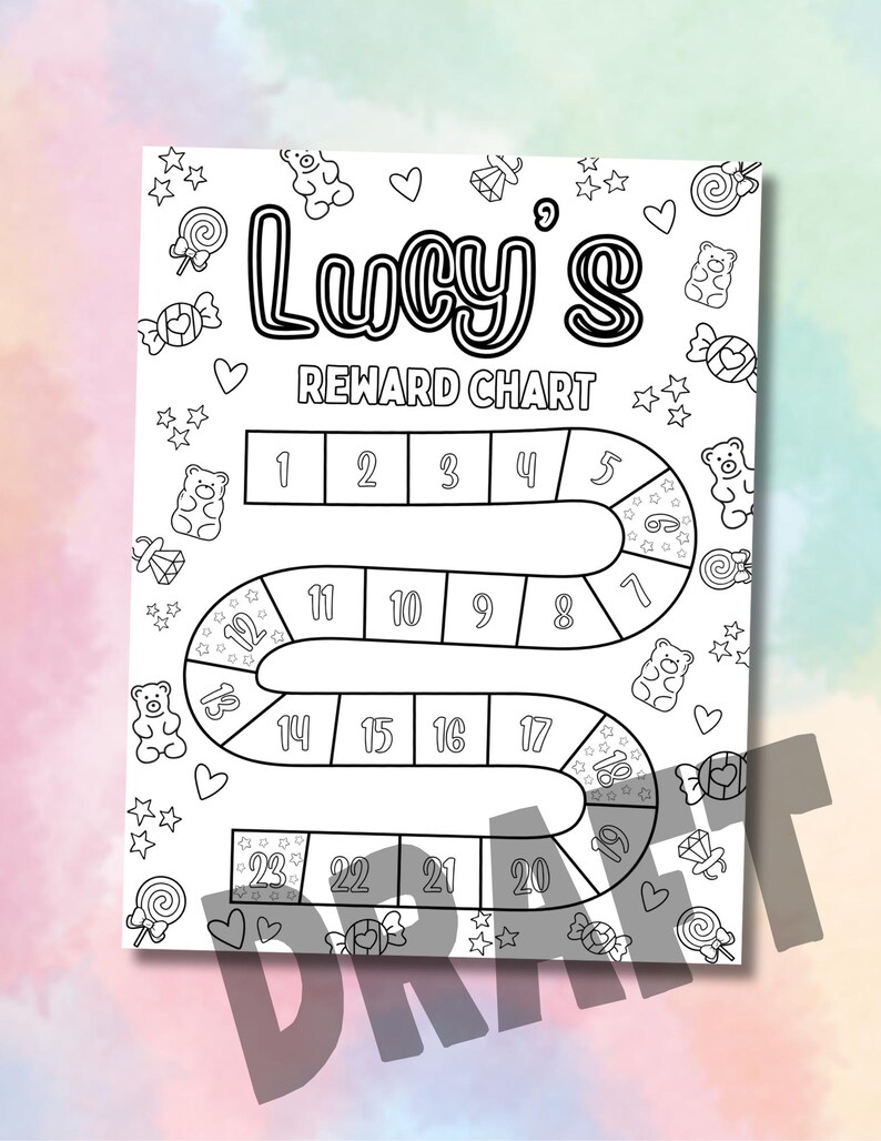 Custom Name Reward Chart Bundle, Coloring Page Themes (canva Template ...