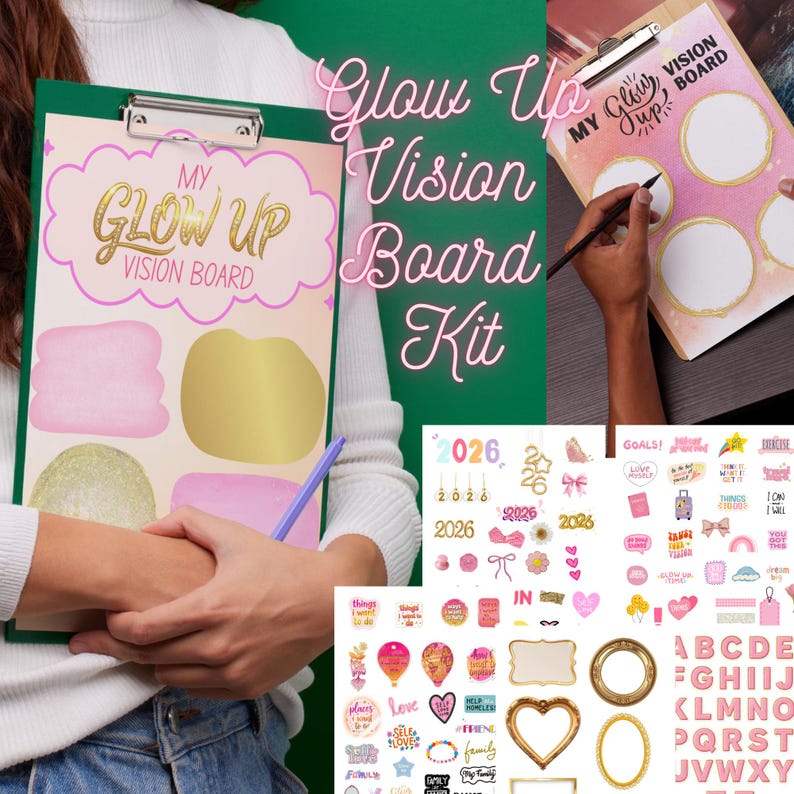 Glow up Vision Board Printable Bundle | Digital Vision Board Kit PDF ...