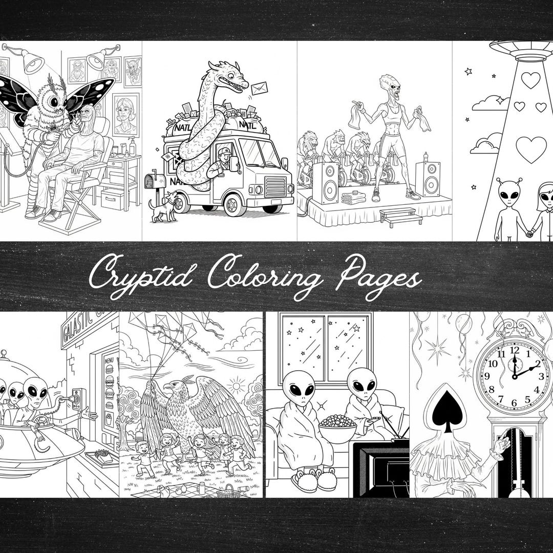 41 Funny Cryptid Holiday Coloring Pages Bundle • Bigfoot, Mothman ...