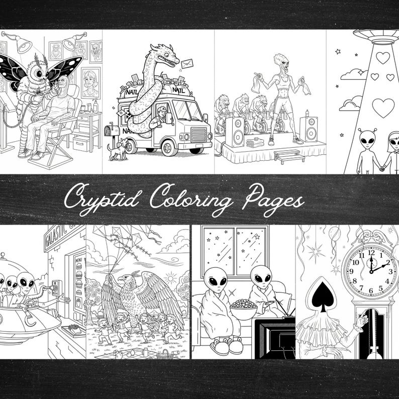 41 Funny Cryptid Holiday Coloring Pages Bundle • Bigfoot, Mothman ...