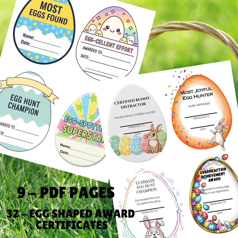 Easter Egg Hunt Award Certificates: Egg Shaped Printables (PDF Download ...