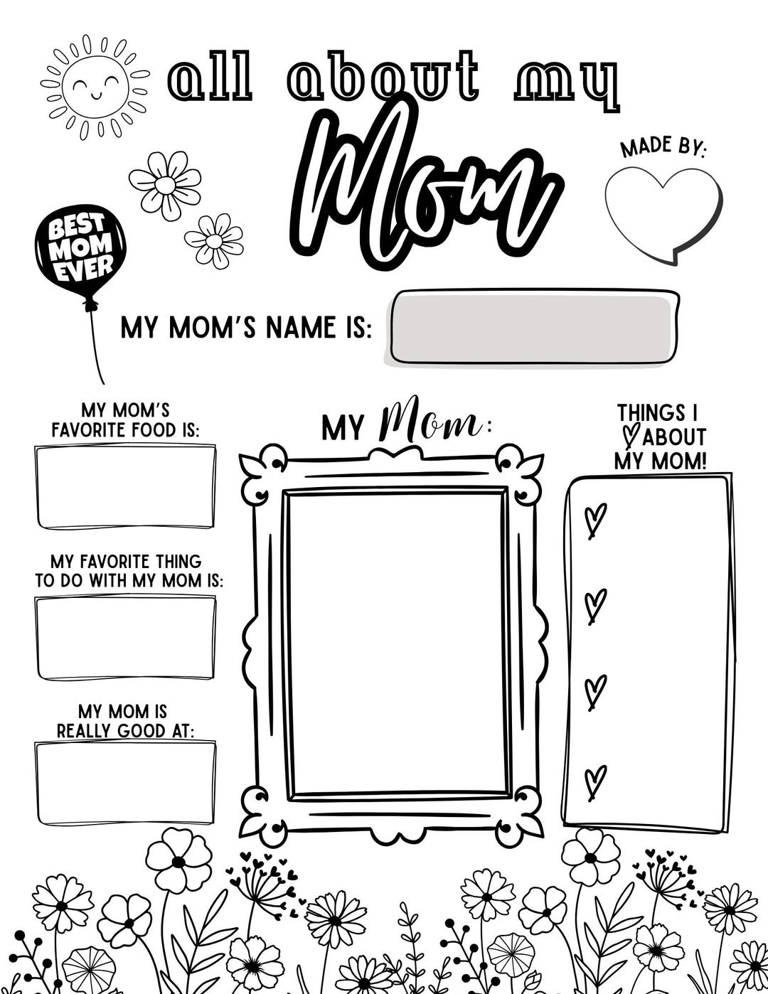 Mother’s Day All About MOM Printable Worksheets - TWO Versions - Etsy