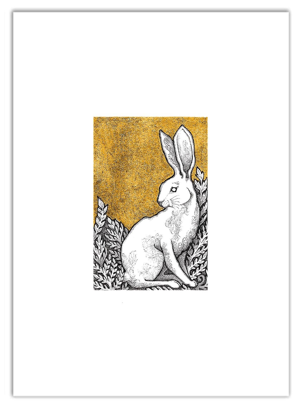 Magic Hare - 5x7 Reproduction of Original Pen & Ink Drawing - Printed ...