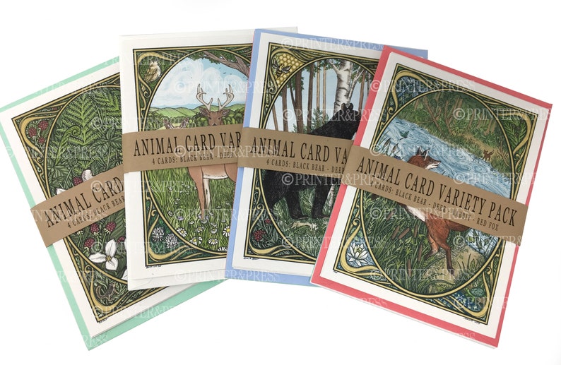 Woodland Animal Card Variety Pack 4 Digitally Printed Cards | Etsy
