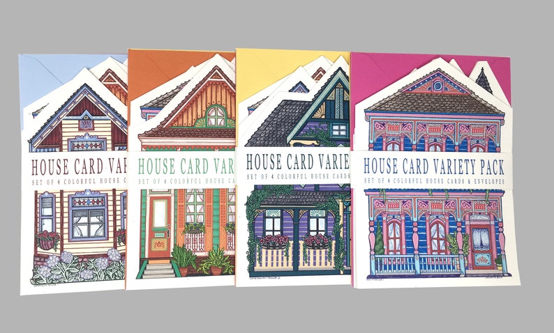 Colorful House Card Variety Pack 4 Digitally Printed Cards | Etsy