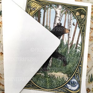 Black Bear Card With White Envelope Digitally Colored and Printed ...