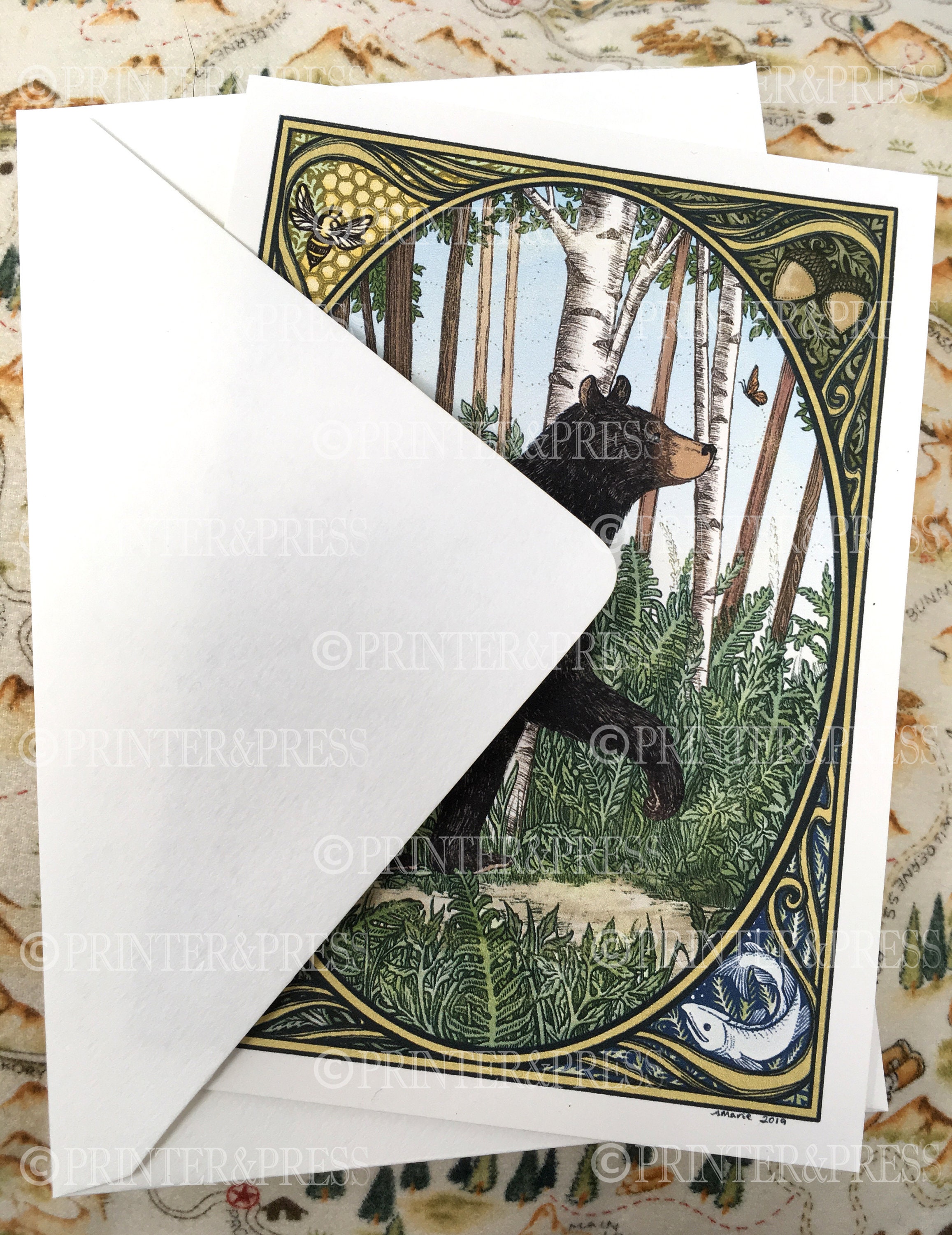 Black Bear Card With White Envelope Digitally Colored and - Etsy