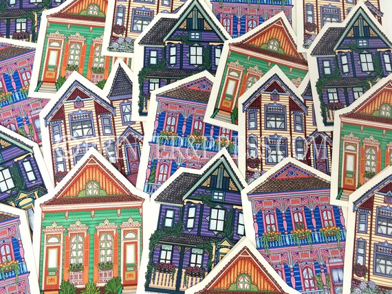 Colorful House Card Variety Pack 4 Digitally Printed Cards | Etsy