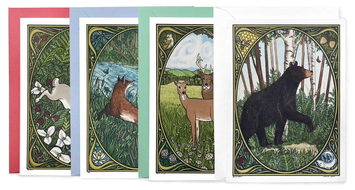 Woodland Animal Card Variety Pack 4 Digitally Printed Cards - Etsy