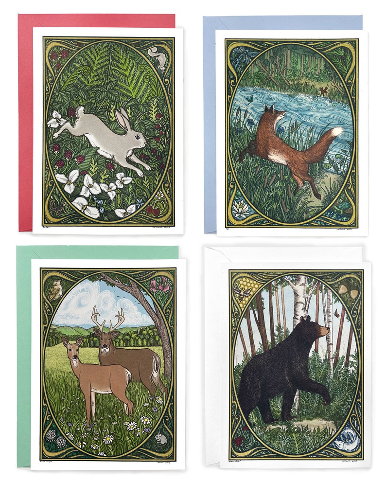 Woodland Animal Card Variety Pack 4 Digitally Printed Cards - Etsy