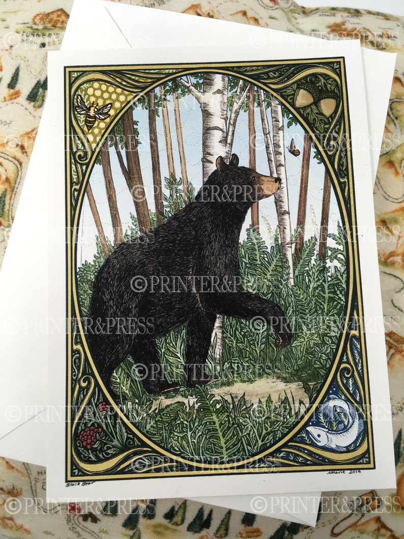 Black Bear Card With White Envelope Digitally Colored and - Etsy