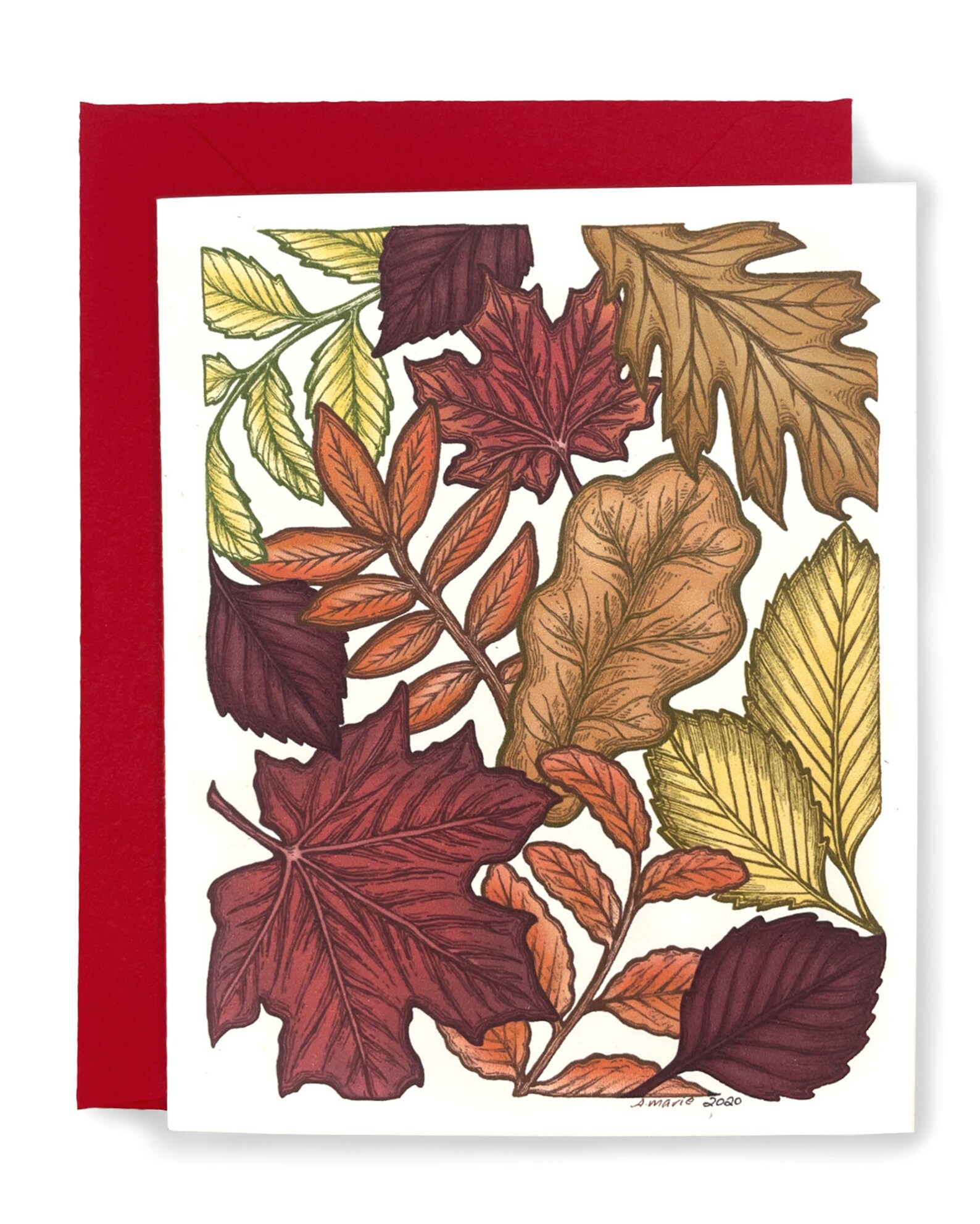 Fall Leaves Greeting Card With Red Envelope : Colorful Leaves - Etsy