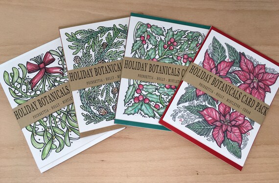 Greeting Card Blank Inside 10 Poinsettia Botanical Christmas Cards ...