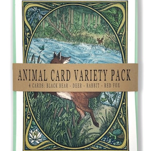 Woodland Animal Card Variety Pack - 4 Digitally Printed Cards W/ Fun ...