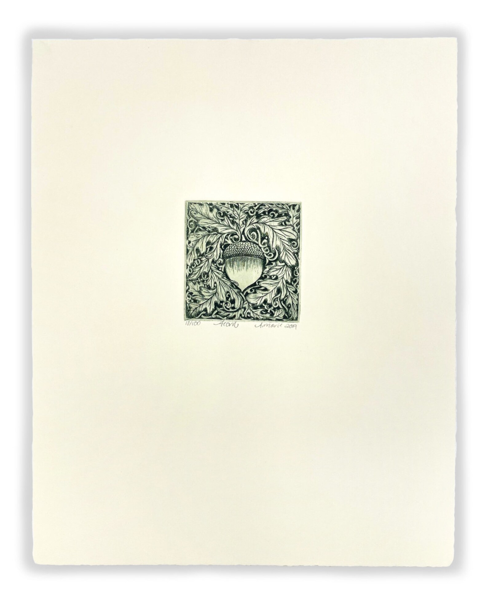 Acorn Print - Tiny Hand-pulled Intaglio Etching Print From Copperplate ...