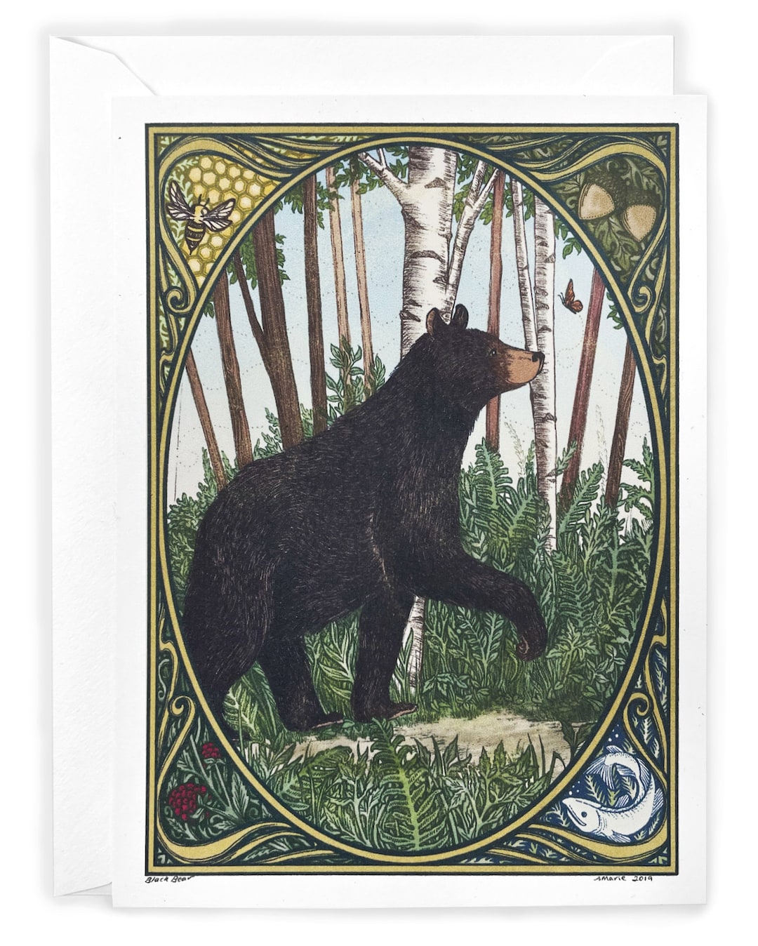 Black Bear Card With White Envelope - Digitally Colored and Printed ...