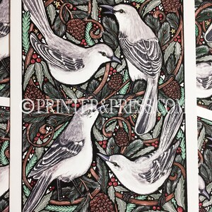 Four Calling Birds (mockingbirds) Christmas Card - Digitally Colored ...
