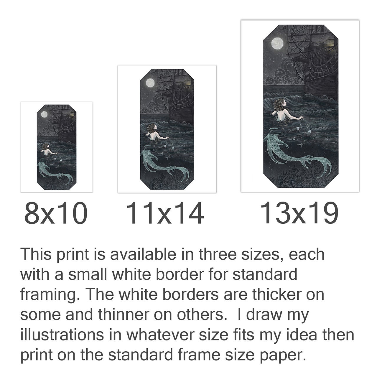 Mermaid Moon - Limited Edition Archival Digital Print in Various Sizes ...