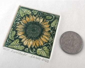 Acorn Print Tiny Hand-pulled Intaglio Etching Print From Copperplate ...