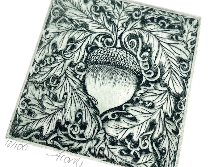 Acorn Print Tiny Hand-pulled Intaglio Etching Print From Copperplate ...