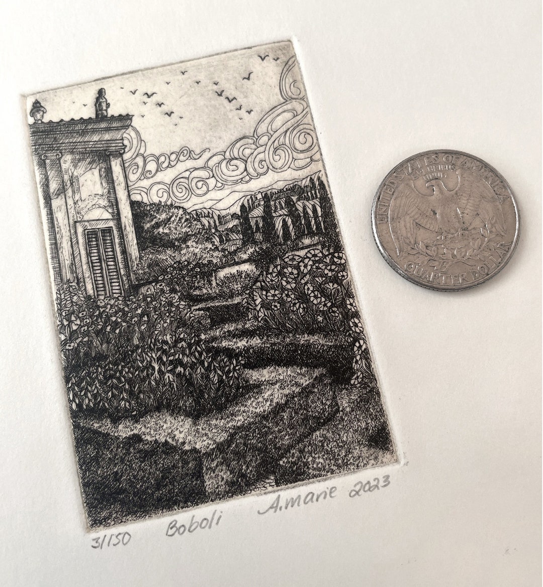 Boboli Gardens Etching Print - Tiny Hand-pulled Intaglio Etching Print ...