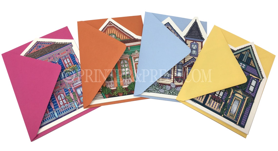 Colorful House Card Variety Pack - 4 Digitally Printed Cards W/ Fun ...